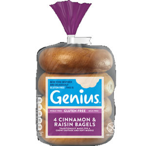 稜 Calories in Genius Gluten Free Cinnamon & Raisin Bagels